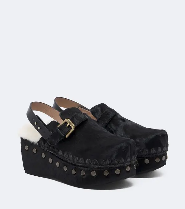Mou Shearling-lined Calf Hair Clogs - Black
