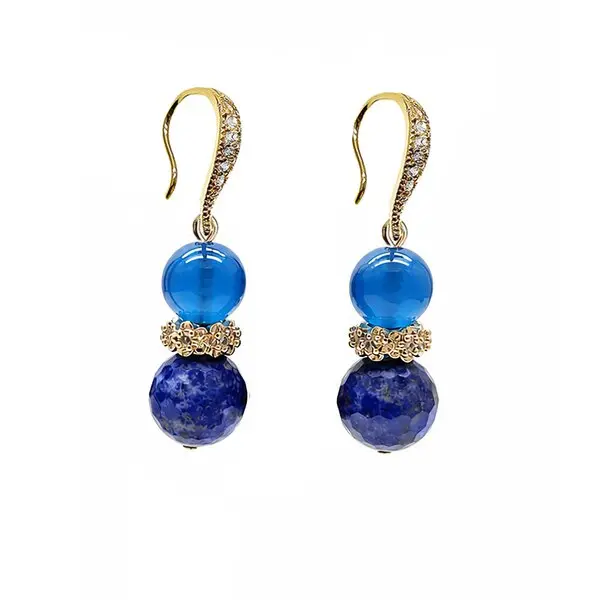 FARRA Lapis And Agate Earrings - Blue