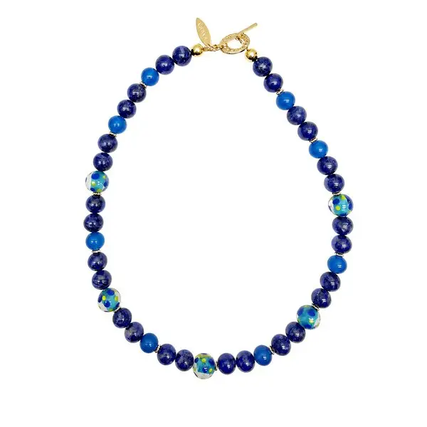 FARRA Artistic Lapis And Agate Choker Necklace - Blue