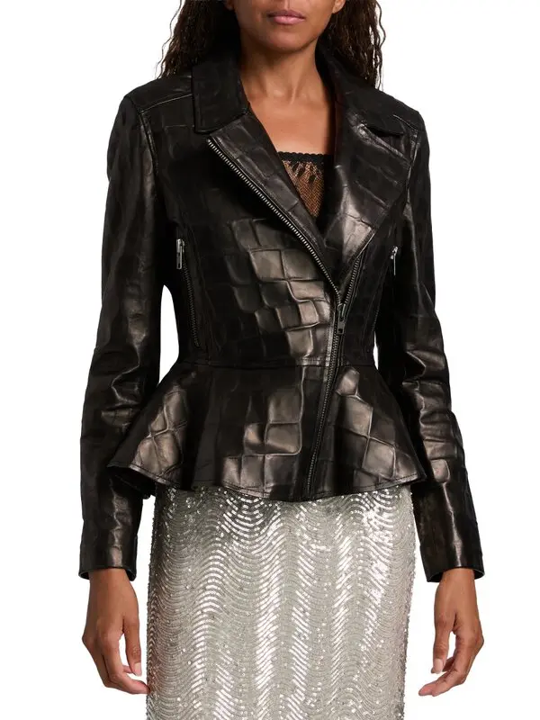 L'Agence Lyric Peplum Leather Biker Jacket