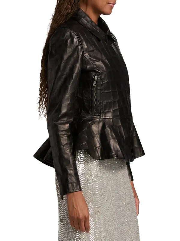 L'Agence Lyric Peplum Leather Biker Jacket