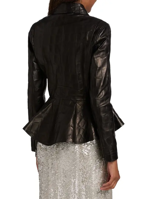L'Agence Lyric Peplum Leather Biker Jacket