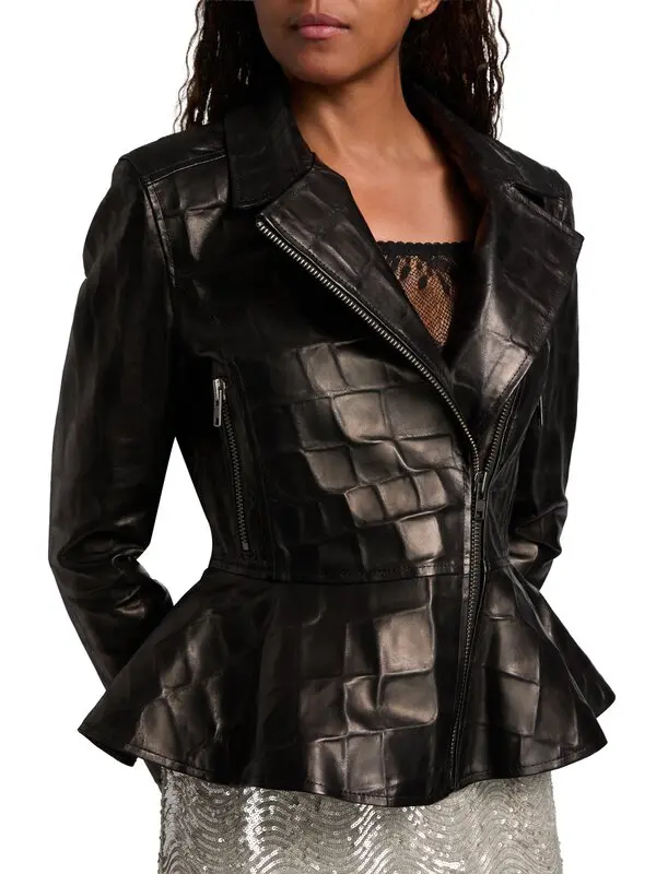 L'Agence Lyric Peplum Leather Biker Jacket