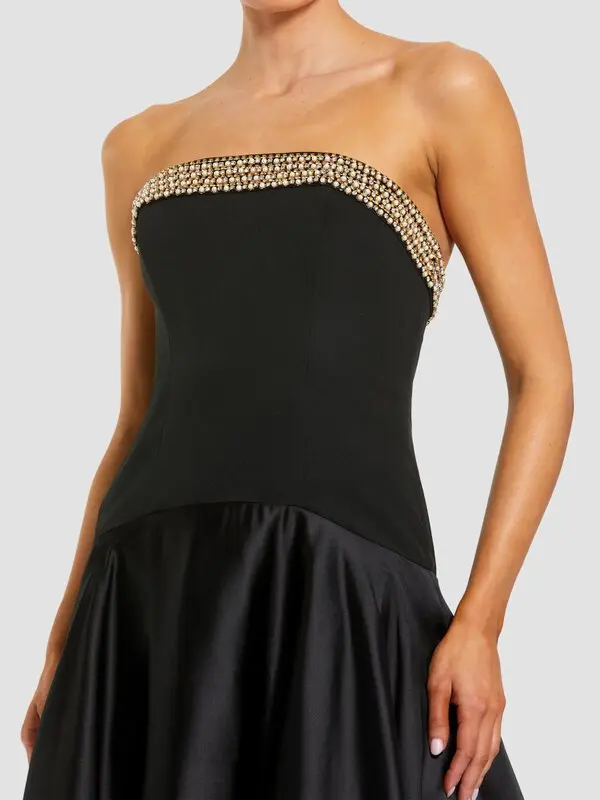 Mac Duggal Beaded-trim Crepe-satin Drop-waist Gown