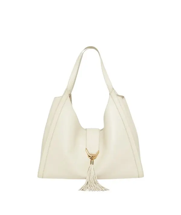 Balmain Tassel Medium Leather Hobo Bag - Beige