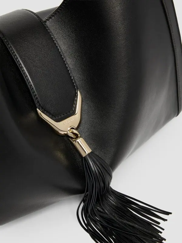 Balmain Tassel Medium Leather Hobo Bag - Black