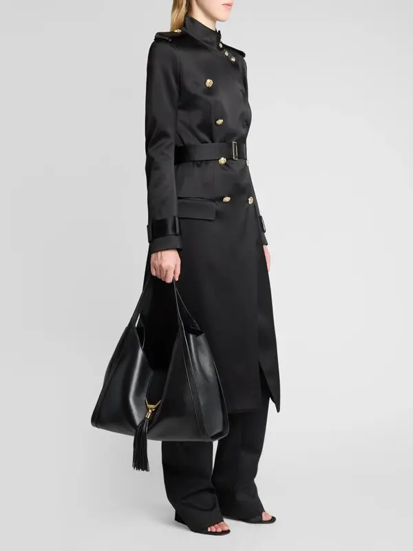 Balmain Tassel Medium Leather Hobo Bag - Black
