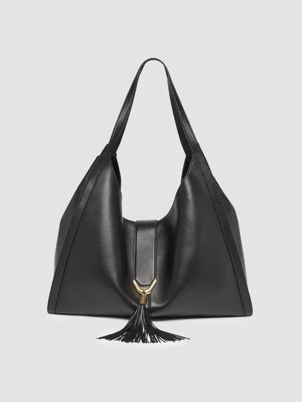 Balmain Tassel Large Leather Hobo Bag - Black