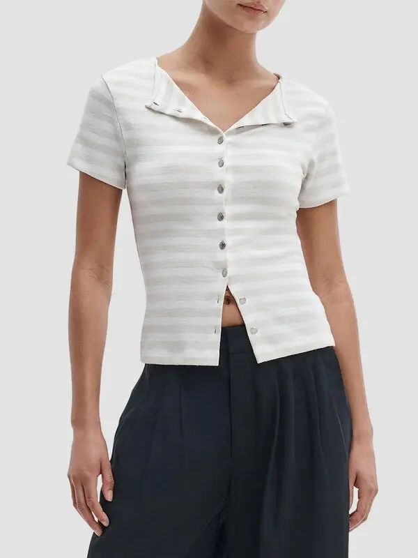 Rag & Bone The Knit Striped Button-front T-shirt