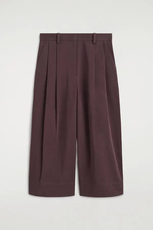 Cos Cotton Cropped Barrel-leg Pants - Brown