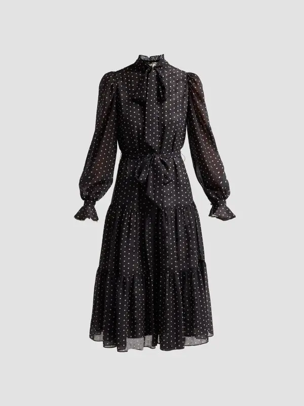 Kobi Halperin Erin Polka Dot Chiffon Midi Dress - Black Multi
