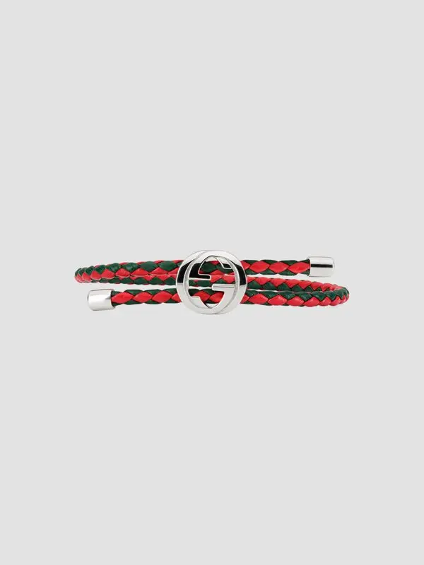 Gucci Interlocking G Sterling & Braided Leather Bracelet
