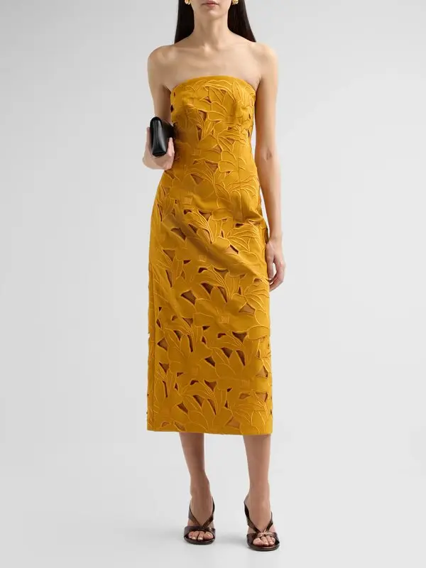 SACHIN BABI Pamela Embroidered Strapless Midi Dress