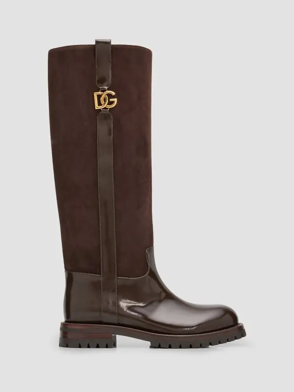 Dolce & Gabbana Velata Suede & Leather Riding Boots - Ebano Moro