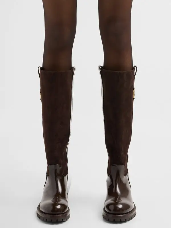 Dolce & Gabbana Velata Suede & Leather Riding Boots - Ebano Moro