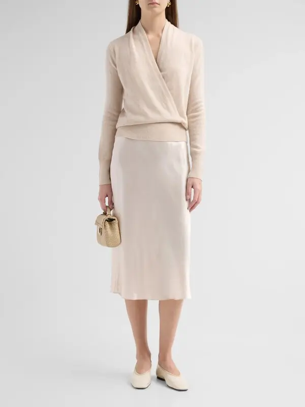 Sofia Cashmere Private Label Cashmere Modern Faux-wrap Sweater - Oat