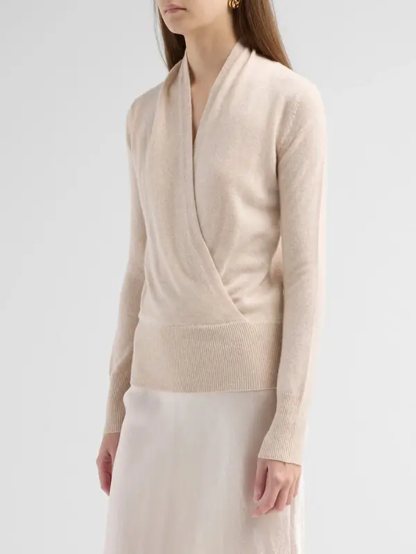 Sofia Cashmere Private Label Cashmere Modern Faux-wrap Sweater - Oat