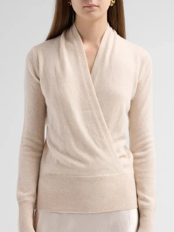 Sofia Cashmere Private Label Cashmere Modern Faux-wrap Sweater - Oat