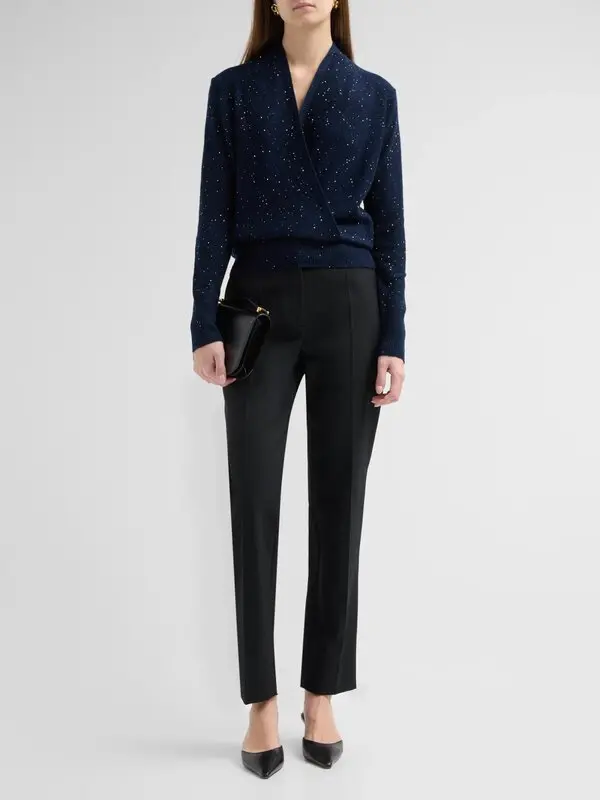 Sofia Cashmere Private Label Cashmere Sequined Faux-wrap Sweater - Navy