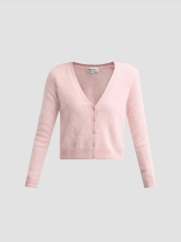 Sofia Cashmere Private Label Brushed Cashmere Crop Cardigan - Blush Pink
