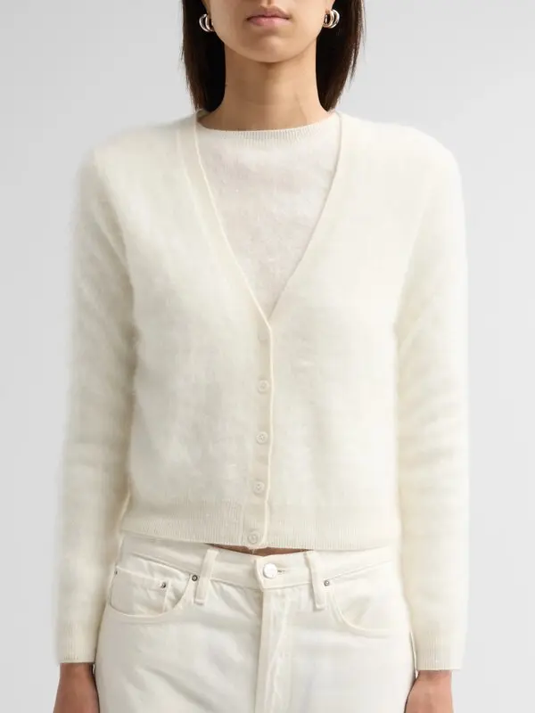 Sofia Cashmere Private Label Brushed Cashmere Crop Cardigan - Ivory