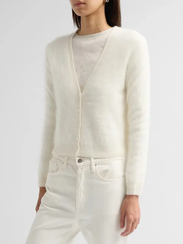 Sofia Cashmere Private Label Brushed Cashmere Crop Cardigan - Ivory