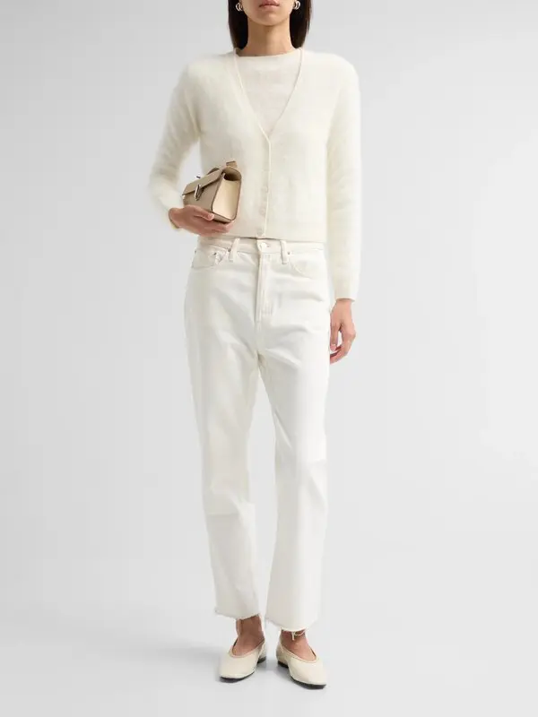 Sofia Cashmere Private Label Brushed Cashmere Crop Cardigan - Ivory