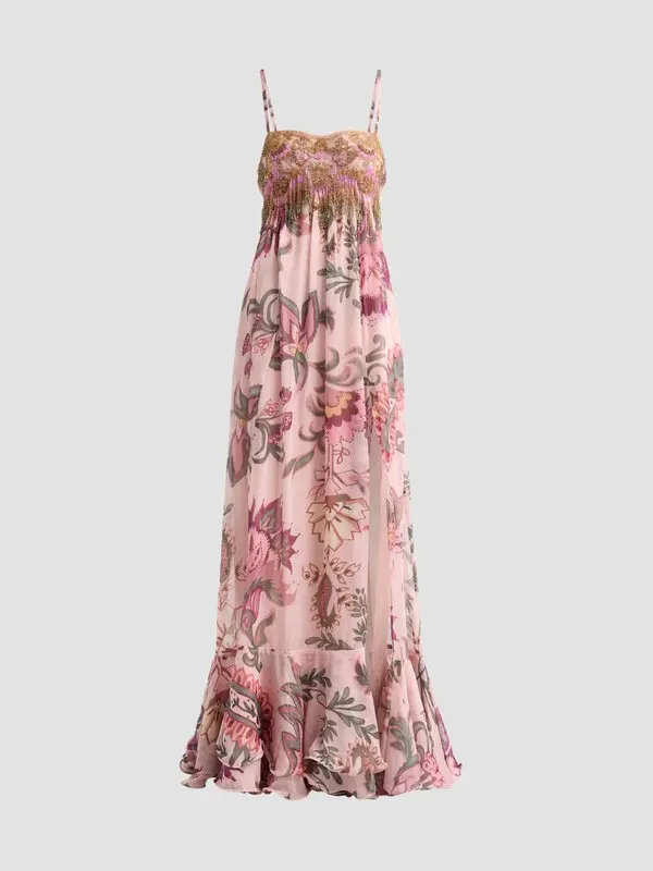 PatBO Boho Printed Flowing Slip Gown - Rose