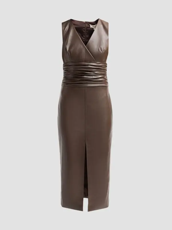 TOCCIN Fabiana V-neck Ruched Midi Dress - Espresso
