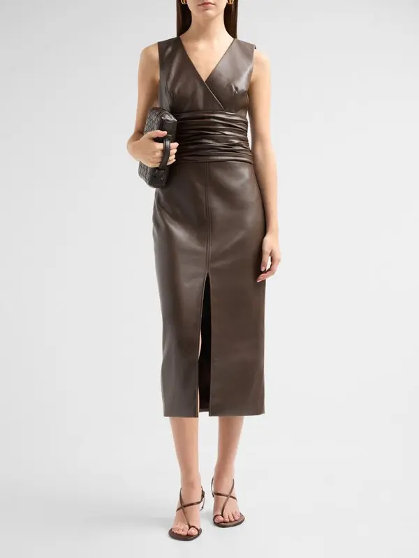 TOCCIN Fabiana V-neck Ruched Midi Dress