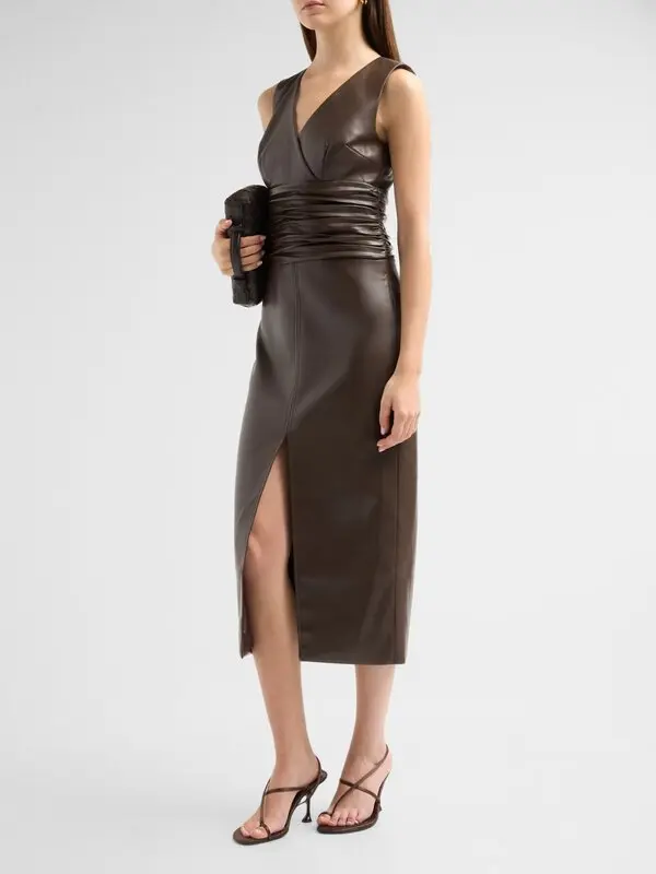 TOCCIN Fabiana V-neck Ruched Midi Dress