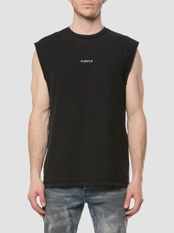 PURPLE BRAND Logo Extured Cotton Muscle Tank - Black