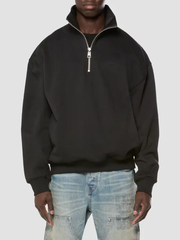 PURPLE BRAND Weight Cotton Fleece Half-zip Sweatshirt - Black