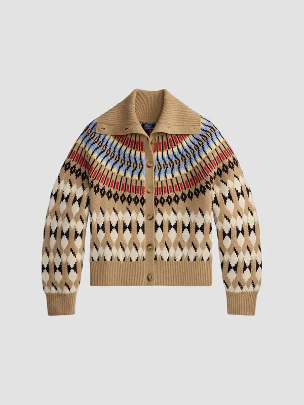 Polo Ralph Lauren Geo-motif Wool-cashmere Cardigan - Camel Multi