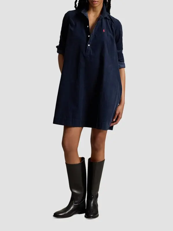 Polo Ralph Lauren Wide-wale Corduroy A-line Mini Shirtdress - Navy