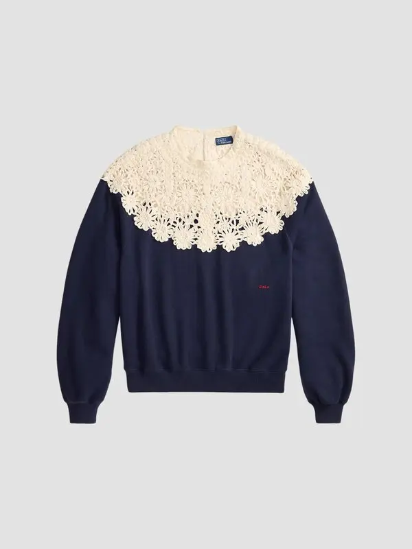 Polo Ralph Lauren Crochet-yoke Fleece Crewneck Sweater - Navy