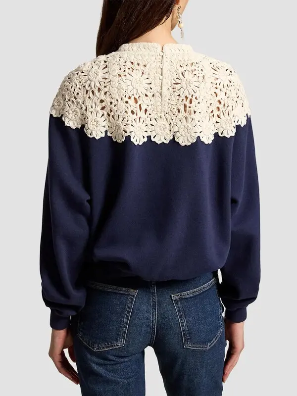 Polo Ralph Lauren Crochet-yoke Fleece Crewneck Sweater