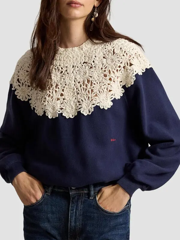 Polo Ralph Lauren Crochet-yoke Fleece Crewneck Sweater
