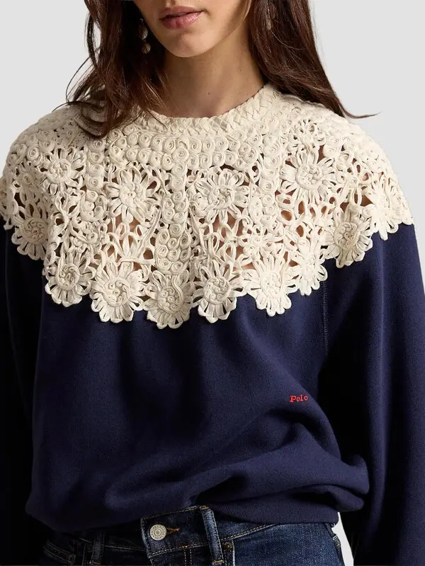 Polo Ralph Lauren Crochet-yoke Fleece Crewneck Sweater
