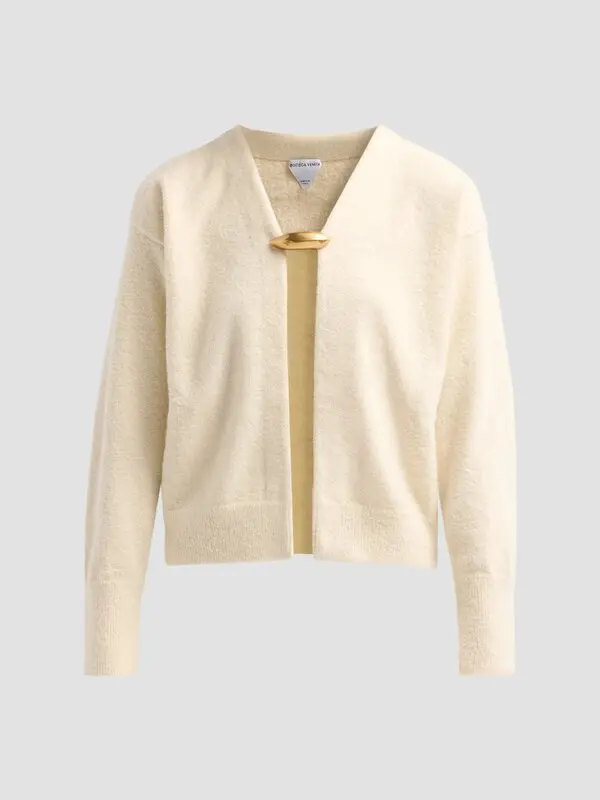 Bottega Veneta Pebble Brooch Cashmere-silk Bouclé Cardigan