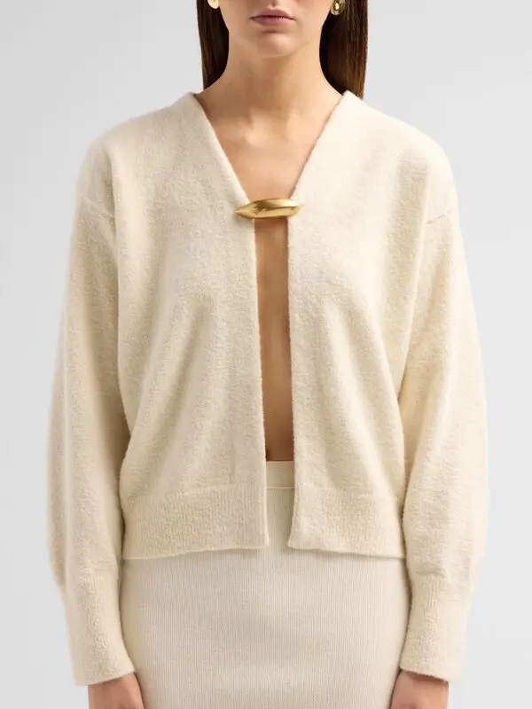 Bottega Veneta Pebble Brooch Cashmere-silk Bouclé Cardigan