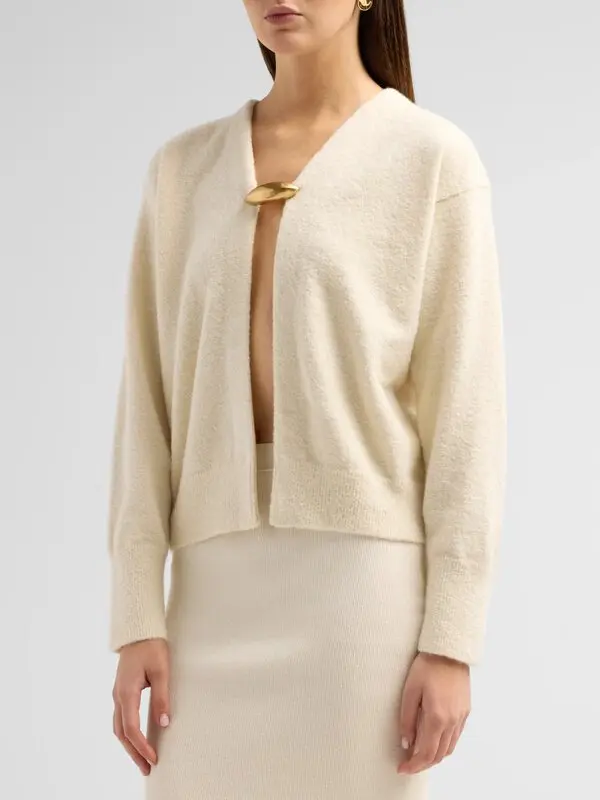 Bottega Veneta Pebble Brooch Cashmere-silk Bouclé Cardigan