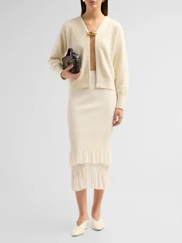 Bottega Veneta Pebble Brooch Cashmere-silk Bouclé Cardigan