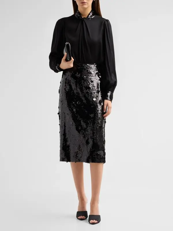 Elie Tahari The Amira Embellished Stretch-silk Blouse