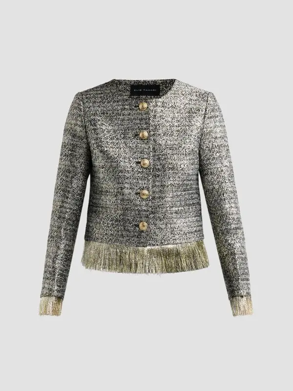Elie Tahari Lia Feather-hem Metallic Crop Jacket - Multi Lurex