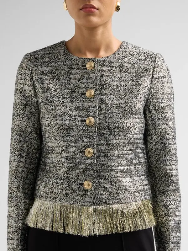 Elie Tahari Lia Feather-hem Metallic Crop Jacket