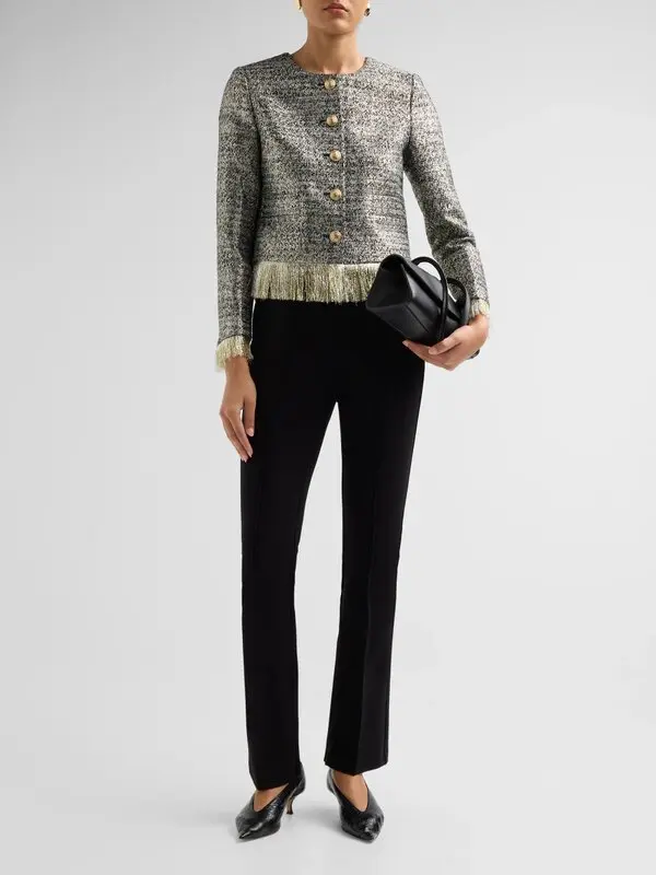 Elie Tahari Lia Feather-hem Metallic Crop Jacket