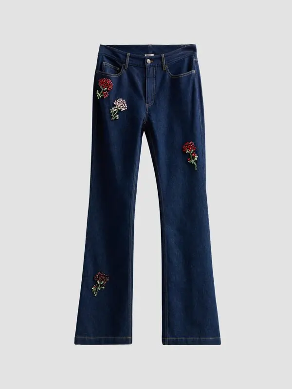 Cinq À Sept Stevie Rhinestone-rose Flare-leg Jeans - Neptune Multi