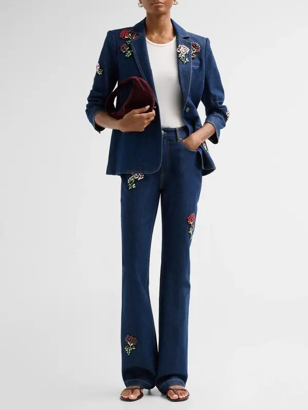Cinq À Sept Stevie Rhinestone-rose Flare-leg Jeans