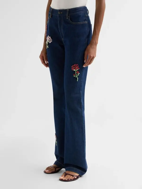 Cinq À Sept Stevie Rhinestone-rose Flare-leg Jeans